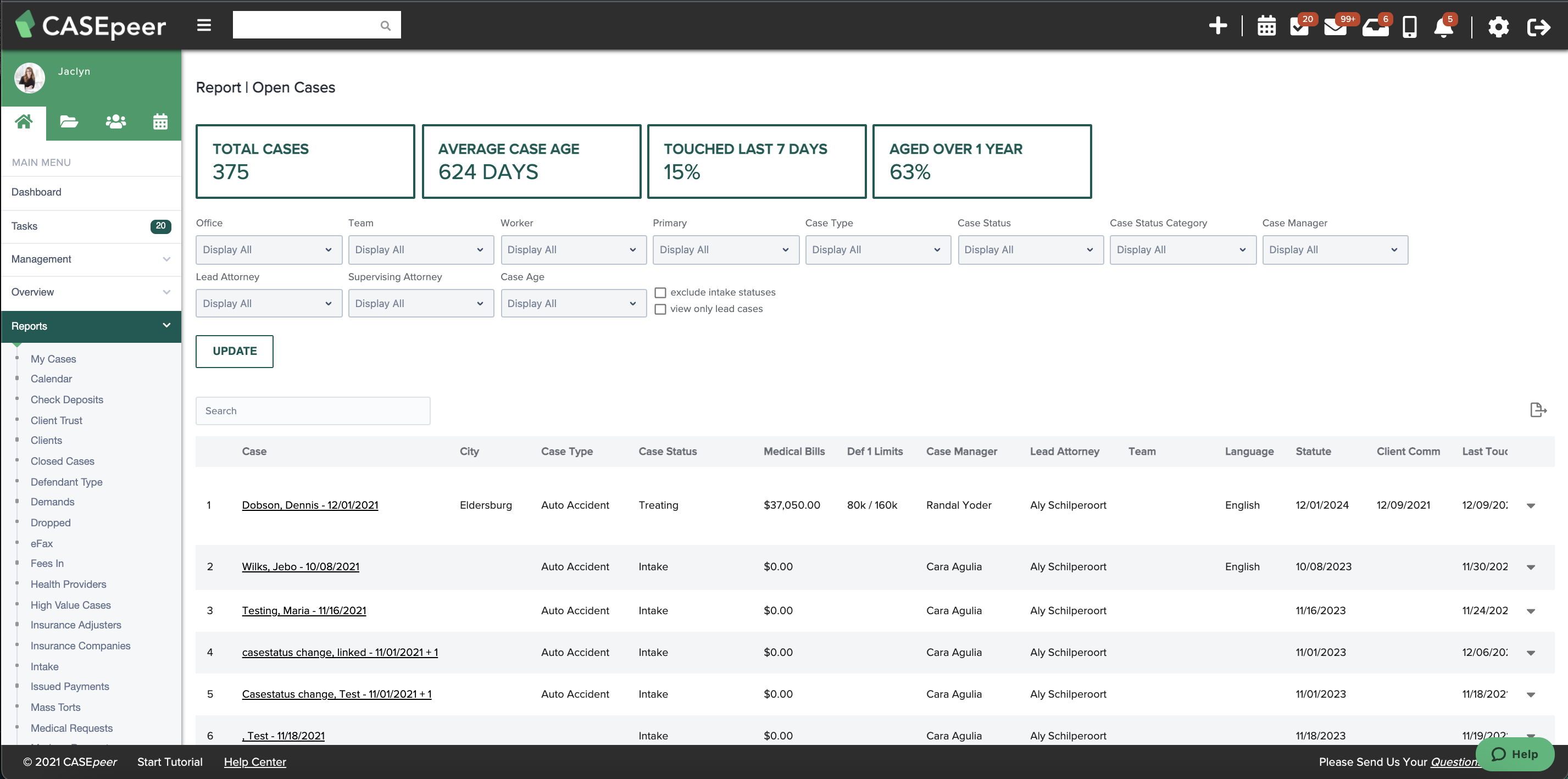 Open Cases Report – CASEpeer