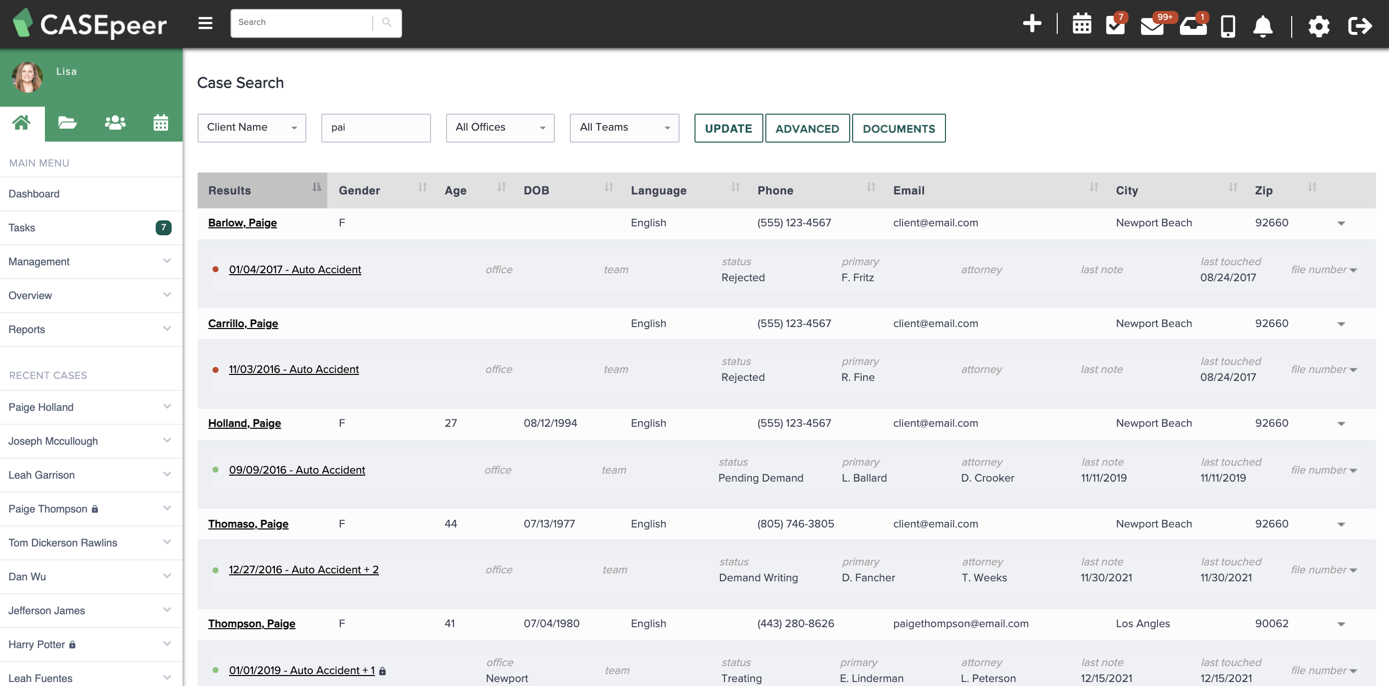 Standard Case Search – CASEpeer