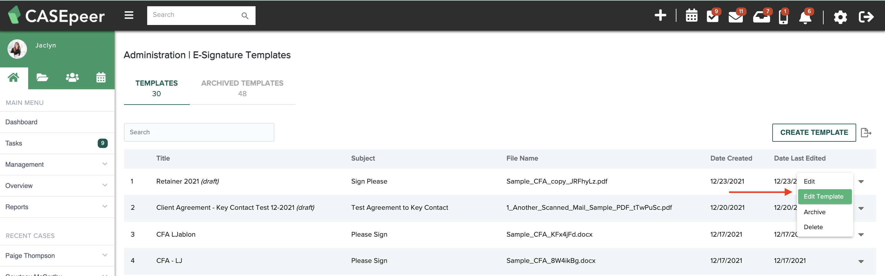 Create an E-Signature Template – CASEpeer