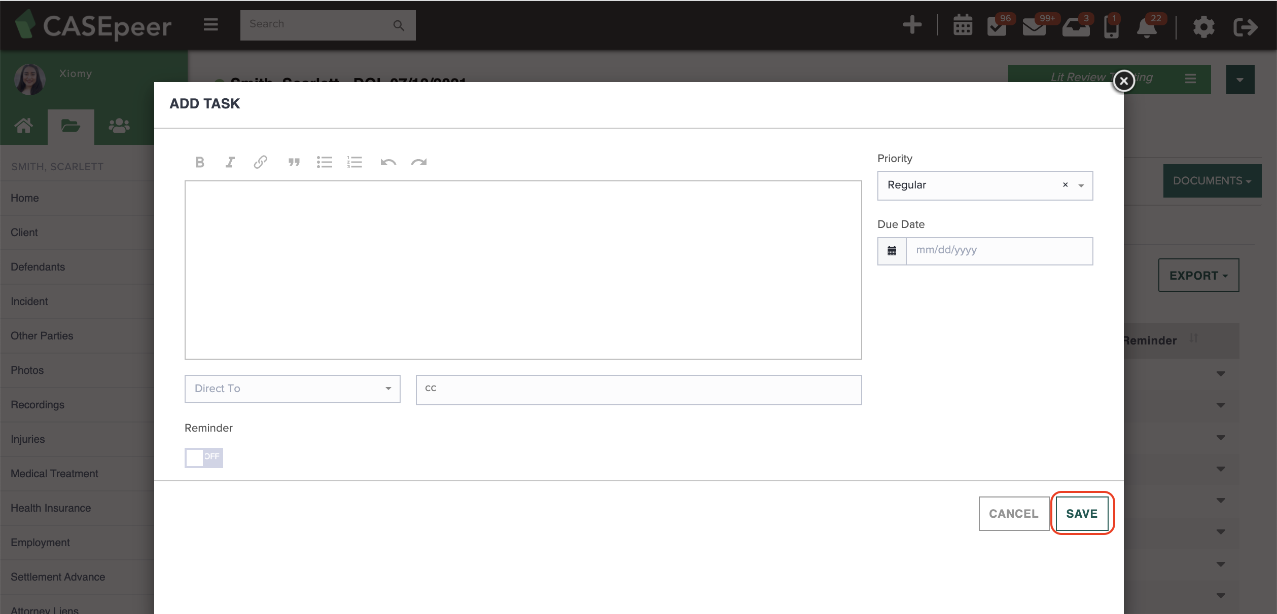 Add a Case Task – CASEpeer