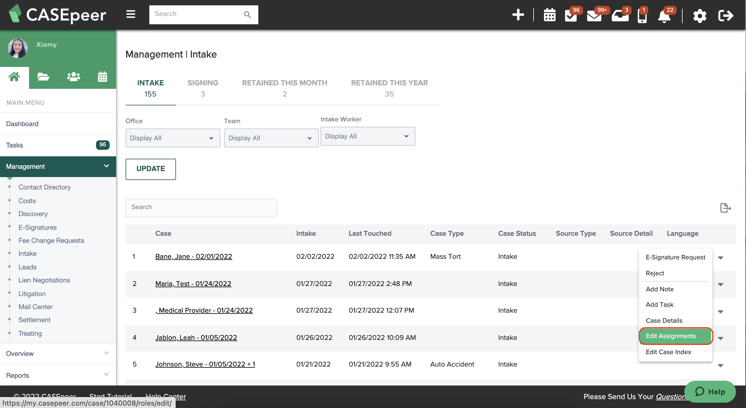 Move a Case From Intake to Signing – CASEpeer