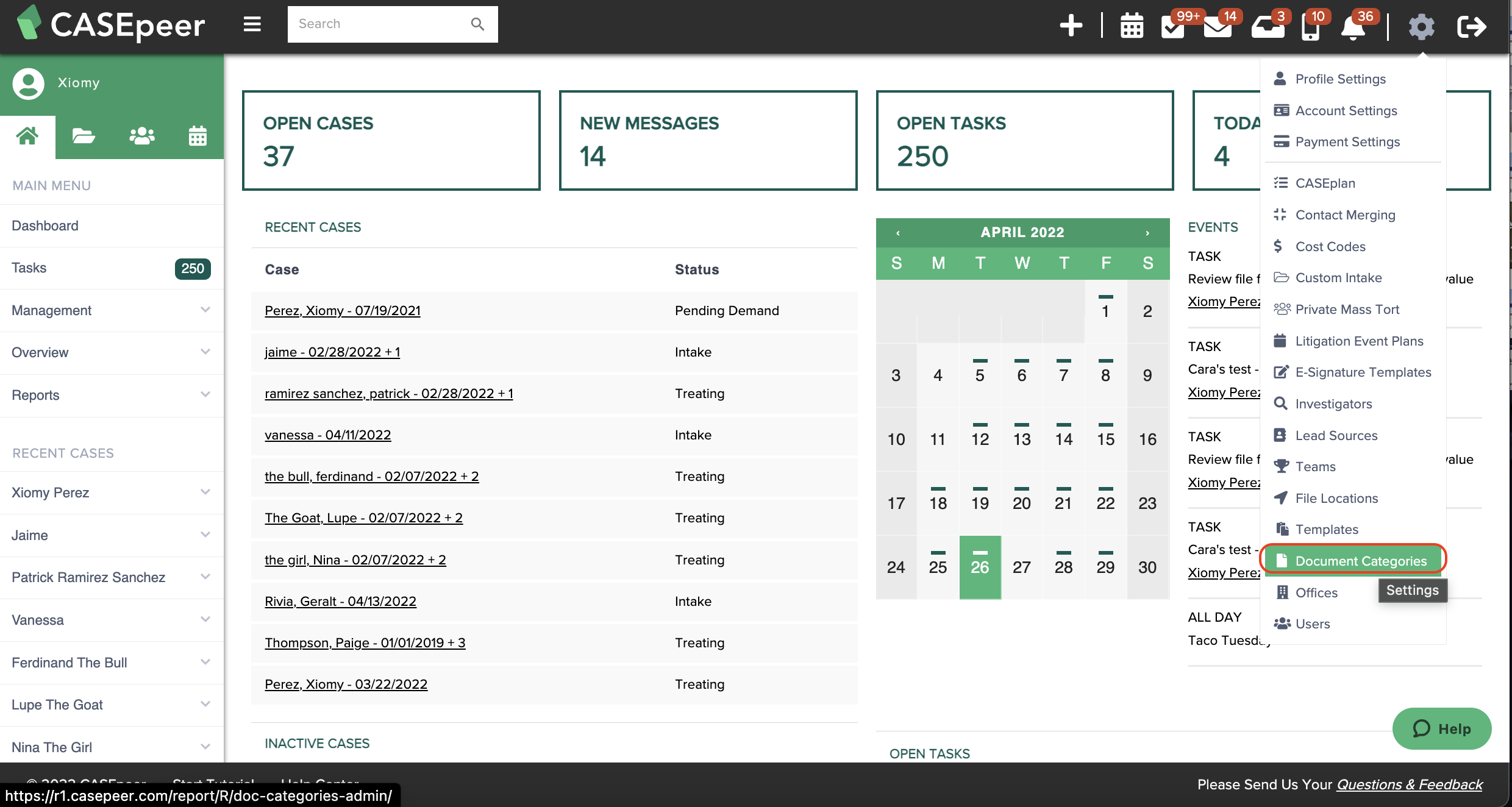 Hide Document Categories – CASEpeer