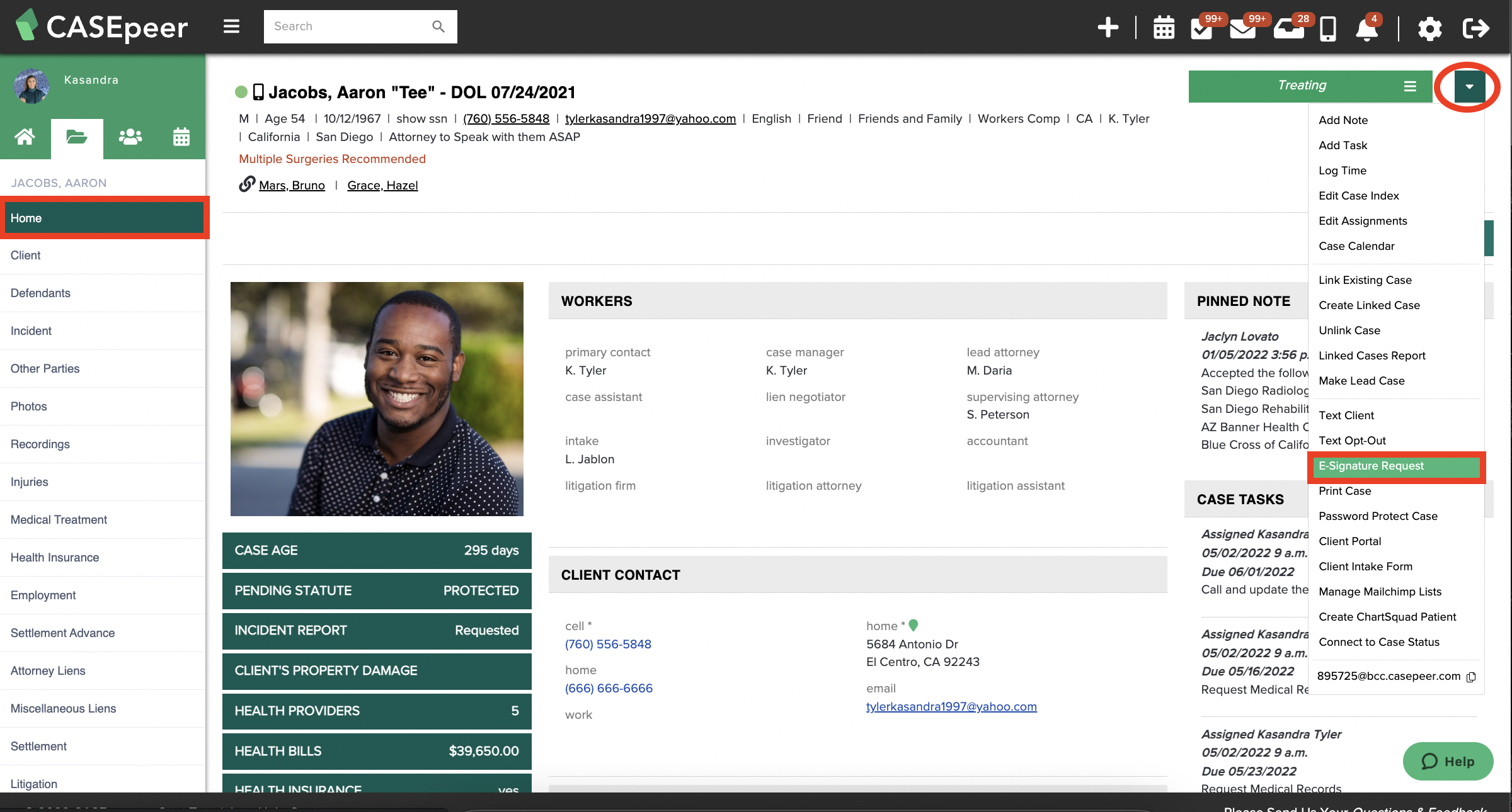 Send Single Use E-Signature Document – CASEpeer