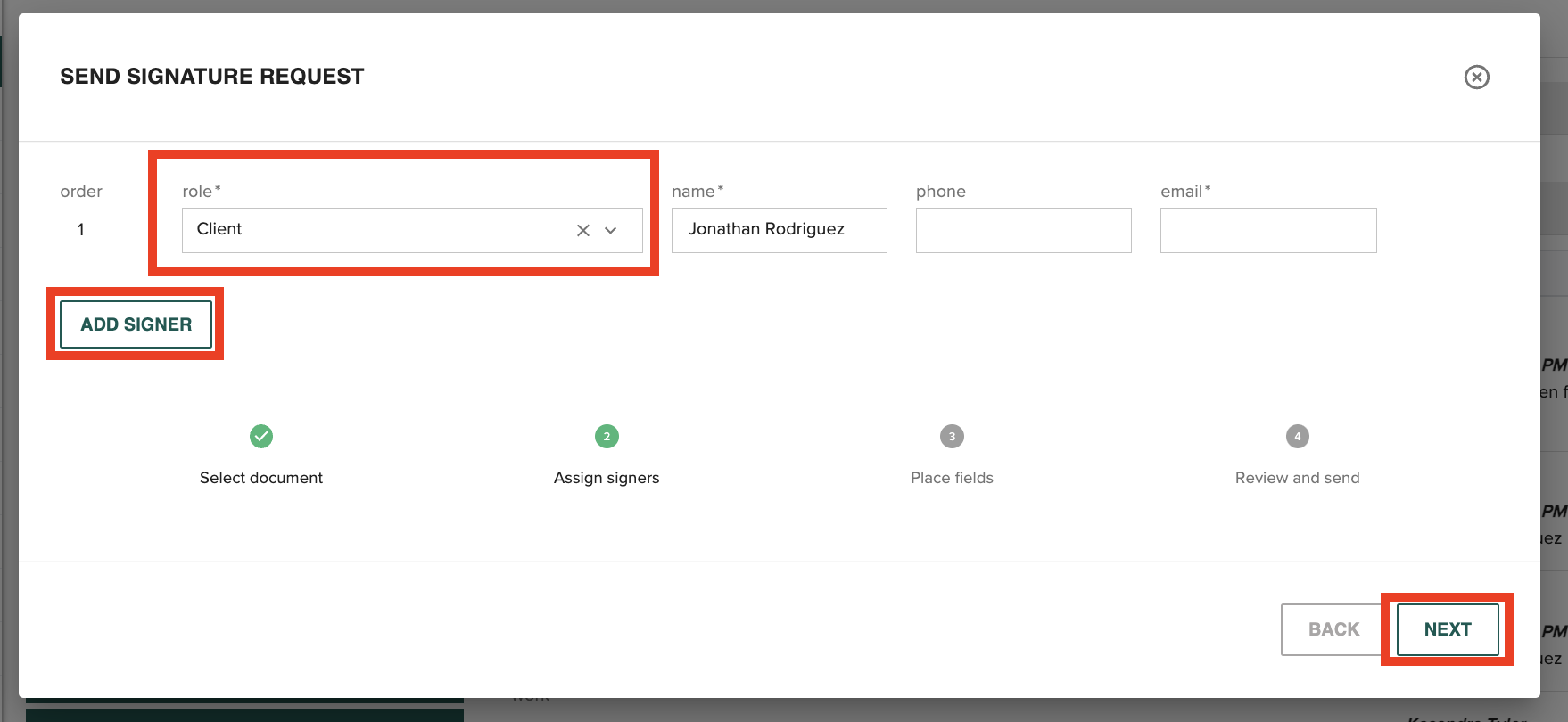 Send Single Use E-Signature Document – CASEpeer
