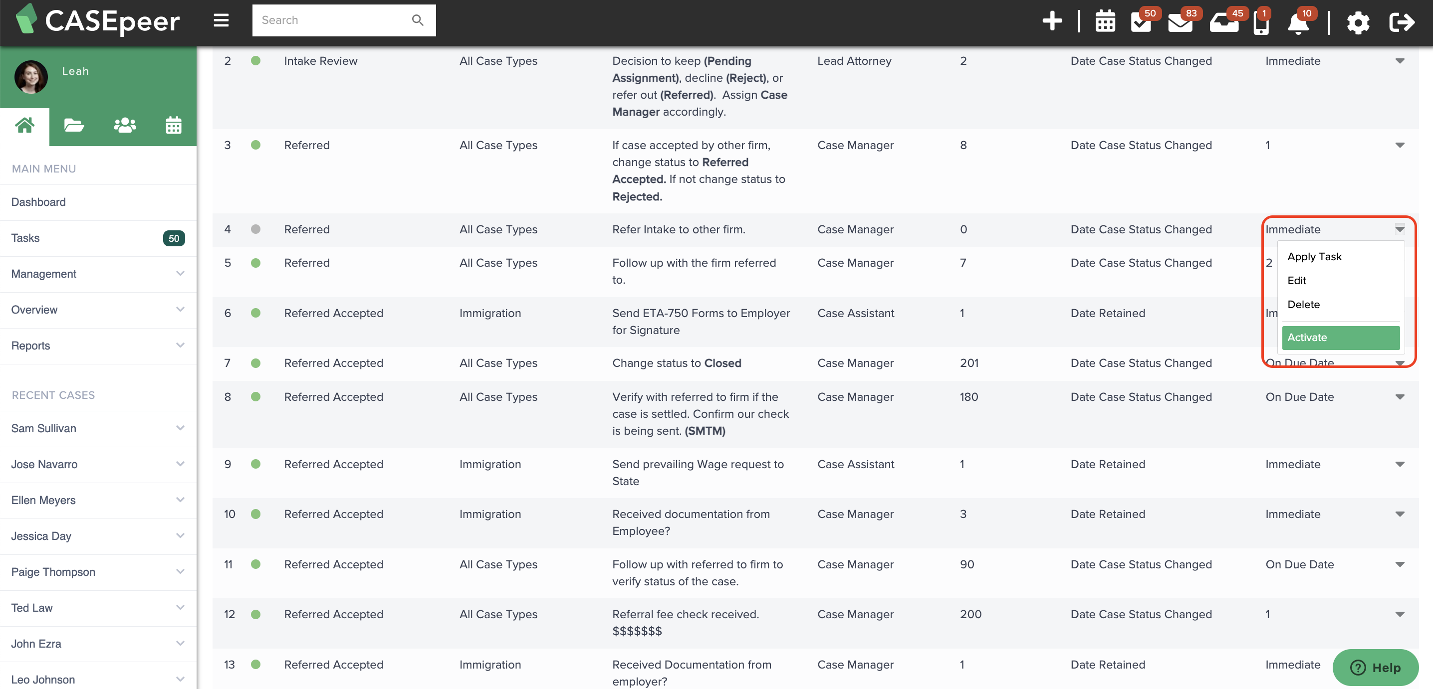 Activate CASEplan Tasks – CASEpeer