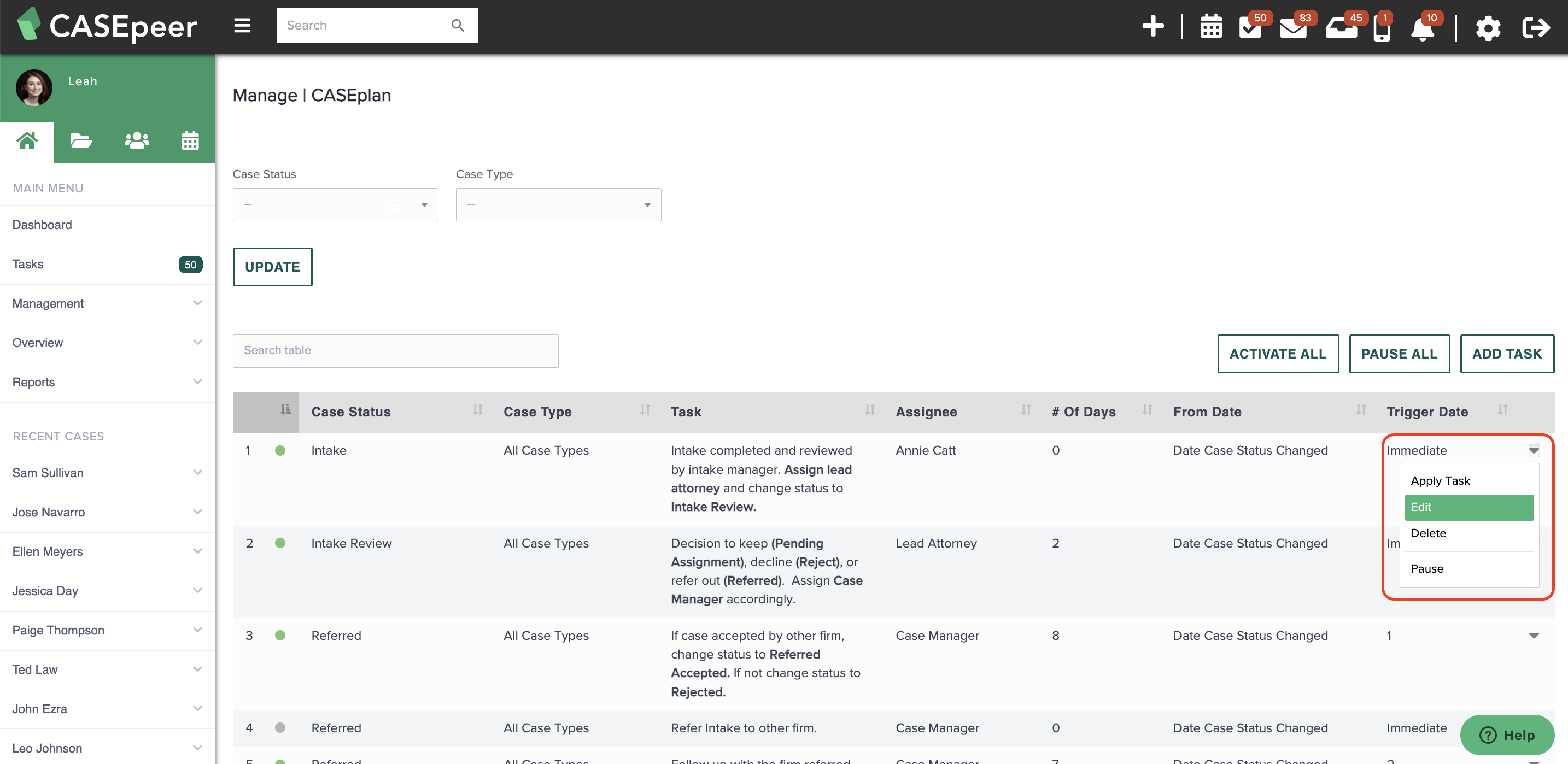Edit a CASEplan Task – CASEpeer