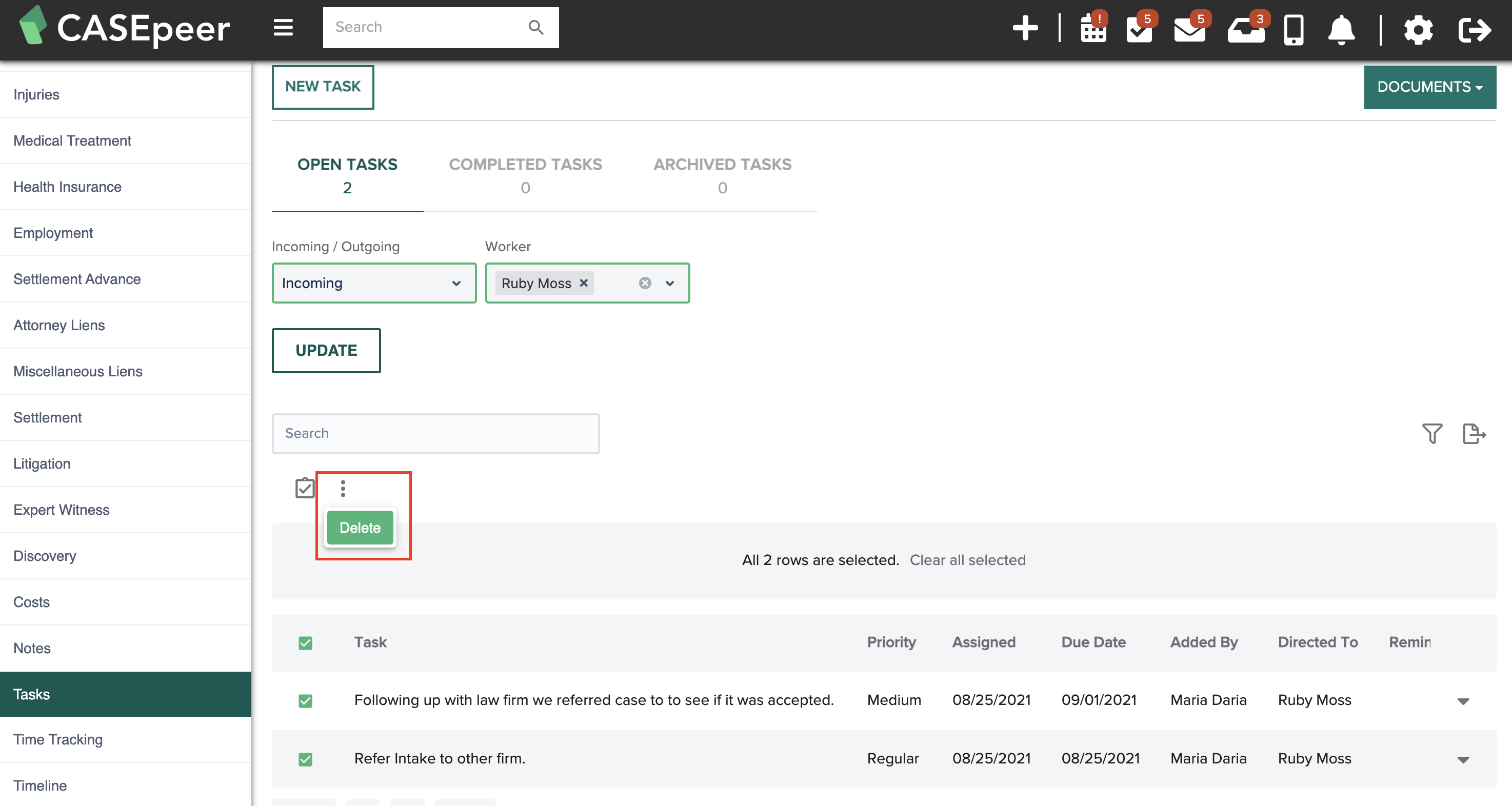 Mass Delete Tasks On A Case Casepeer