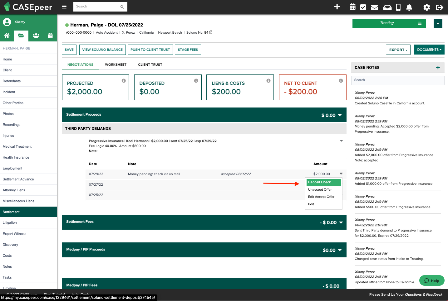 Deposit a Check in Soluno – CASEpeer